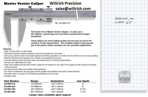 Fowler Vernier Calipers | Willrich Precision Instruments