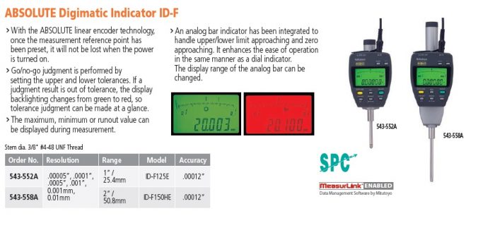 Mitutoyo ID-F Absolute LCD Digimatic Indicator | Willrich Precision ...