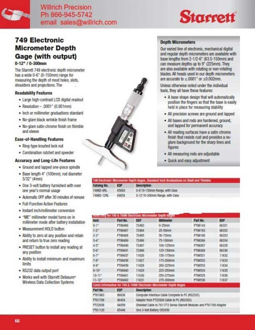 Starrett 749 Micrometer LCD Depth Micrometer | Willrich Precision ...