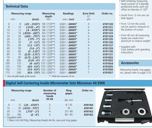 Mahr 44 EWR Digital Self-Centering Inside Micrometer Sets Micromar ...
