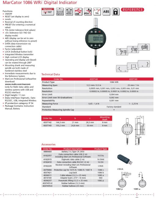 Mahr MarCator 1086 WR Digital Indicator Waterproof & Mahr 1086 WRI ...