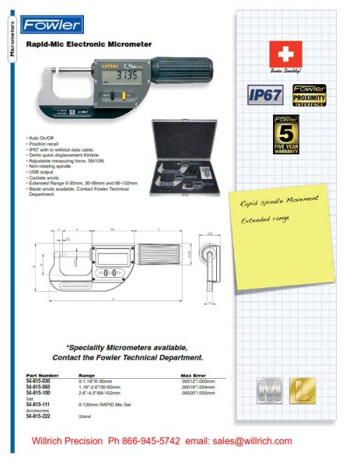 Fowler Rapid-Mic Electronic Micrometer | Willrich Precision Instruments