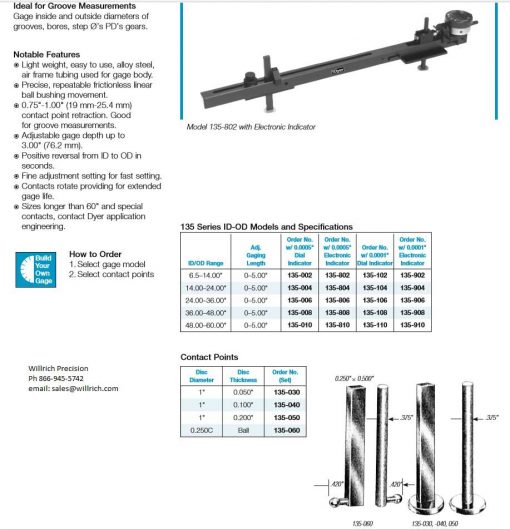 Dyer Gage 135 series ID OD Shallow diameter bore and Groove Gage ...