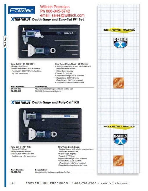 Fowler Depth Gage (16") and Caliper Set (6") | Willrich Precision ...