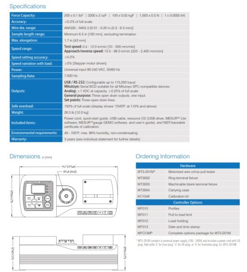 Mark-10 Wire Crimp Pull Tester Model WT3-201M | Willrich Precision ...