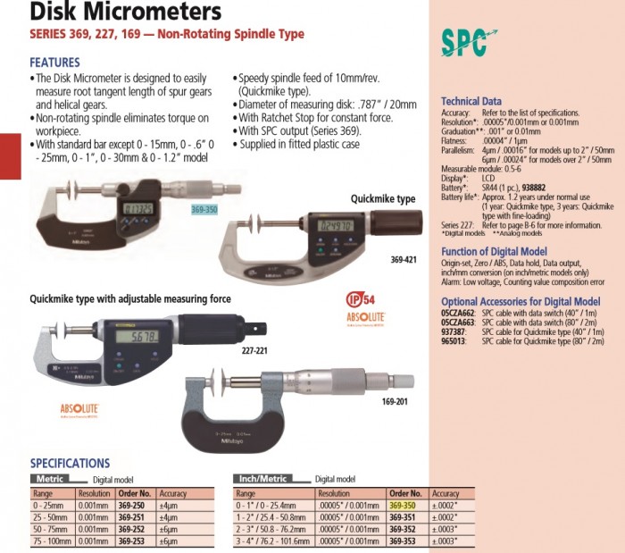 Mitutoyo Disc Micrometers Non-Rotating Spindle Series 369 | Willrich Precision Instruments