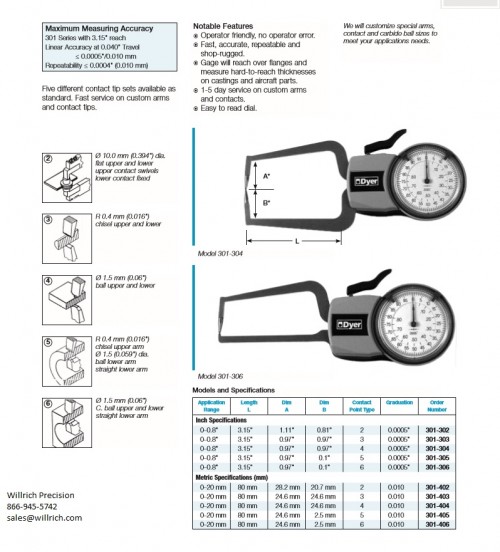 Dyer Gage 301 Series Direct Reading Min-Wall Thickness Gage | Willrich ...