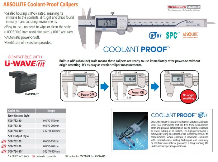 Mitutoyo IP67 Absolute Coolant Proof Caliper | Willrich Precision Instruments