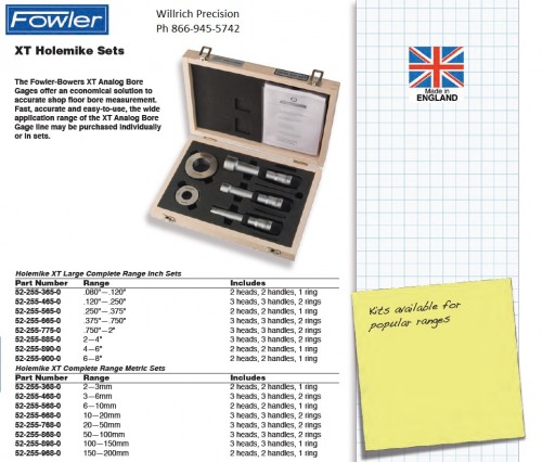 Fowler XT Holemike Sets | Willrich Precision Instruments